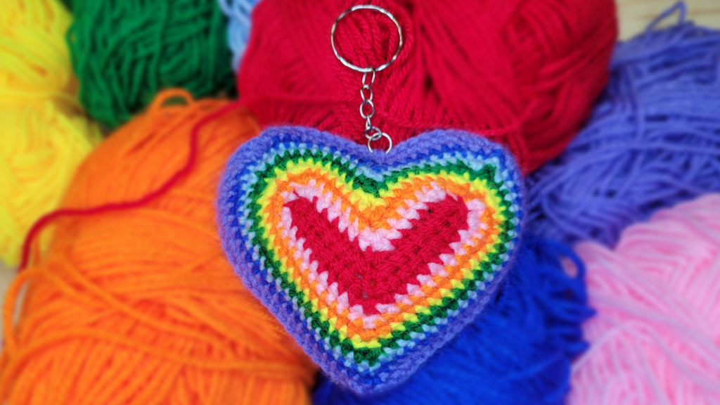 Crochet Rainbow Heart Keyring - My Little Crochet World